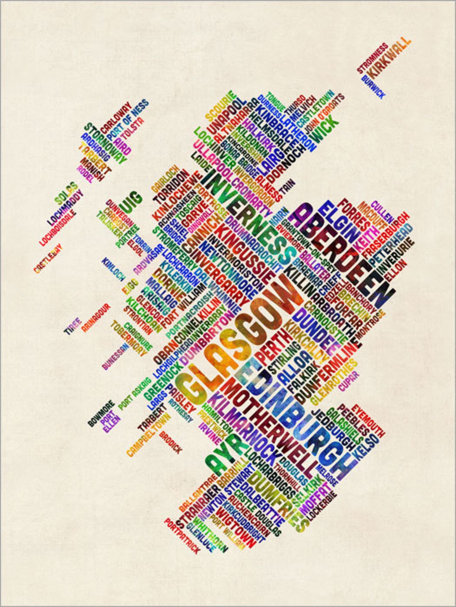 Scotland Typography Text Map Art Print 1486 | Etsy