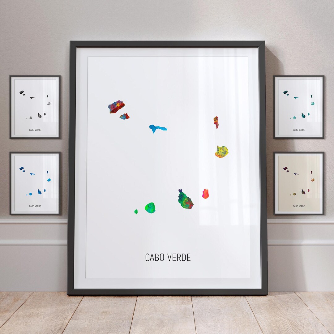 Cabo Verde Map, Watercolour Painting Art Print Poster, Portrait - MX ...