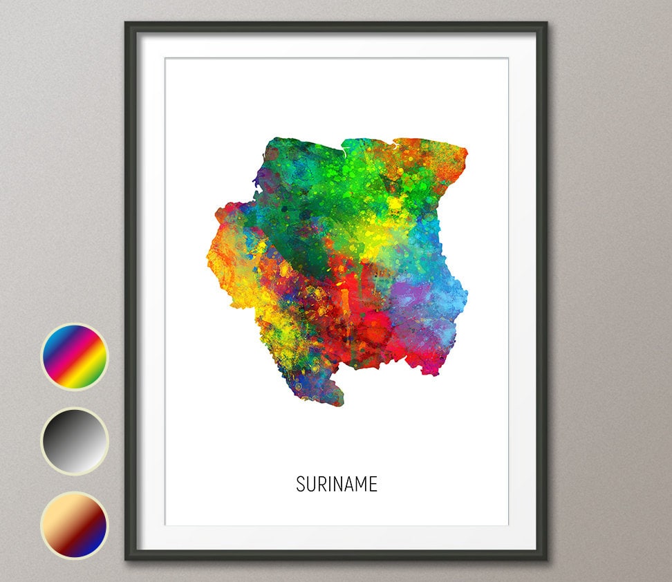 Suriname Map Watercolour Art Print Poster Colour Black - Etsy