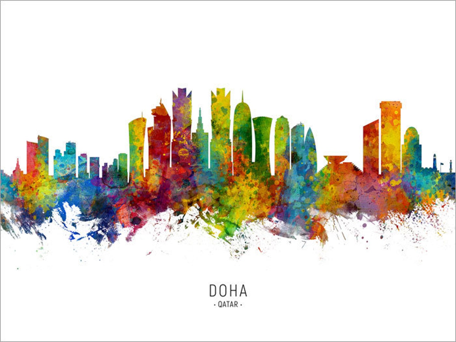 Doha Skyline Qatar Cityscape Painting Art Print Poster CX | Etsy