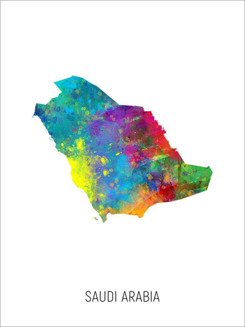 Saudi Arabia Map Watercolour Art Print Poster Colour Black - Etsy