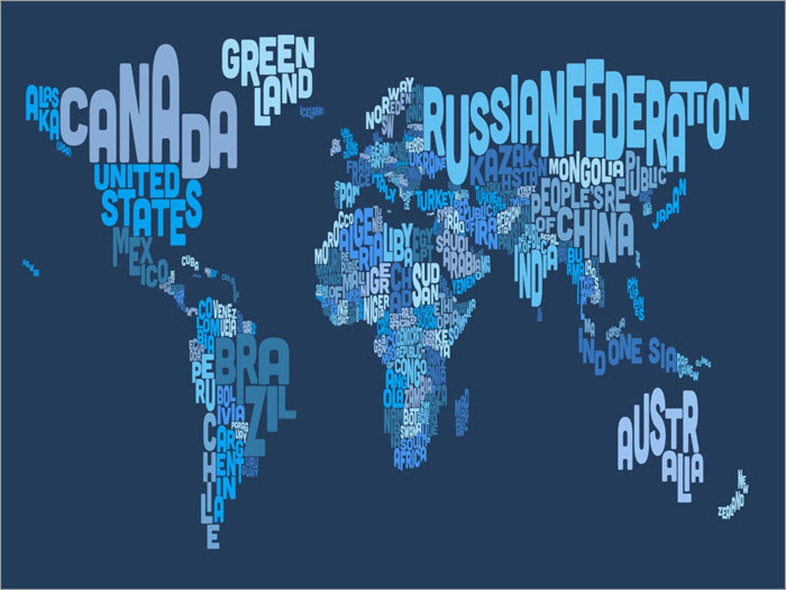 Typography Text Map of the World Map Art Print 602 - Etsy UK