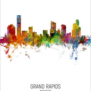 Grand Rapids Skyline, Grand Rapids Michigan Cityscape Art Print Poster ...