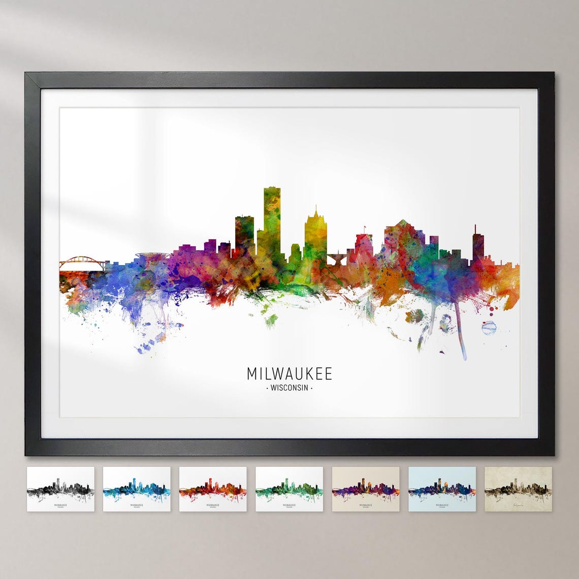Milwaukee Skyline Wisconsin, Cityscape Painting Art Print Poster CX ...