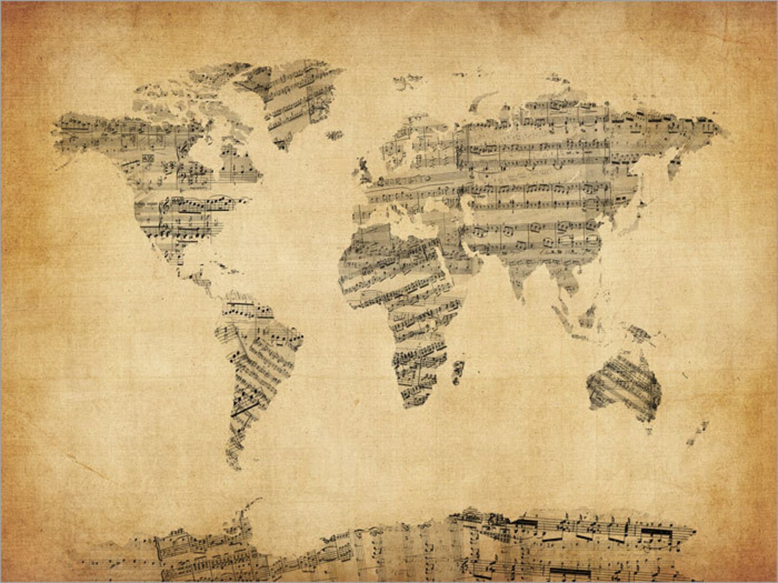 Map of the World Map, Sheet Music, Art Print WM (948) - Etsy