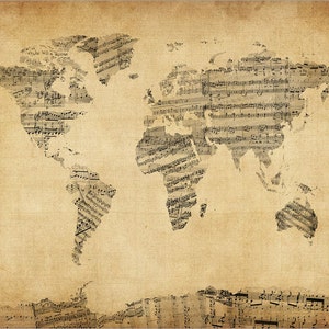 Map of the World Map, Sheet Music, Art Print WM (948) - Etsy