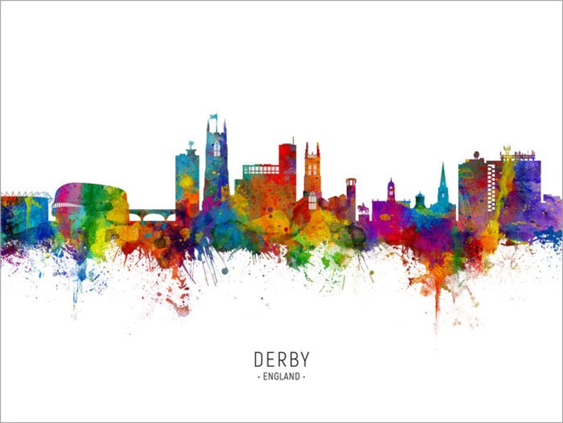Derby Skyline England Cityscape Painting Art Print Poster CX - Etsy