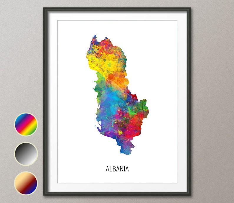 Albania Map Watercolour Art Print Poster Colour Black | Etsy