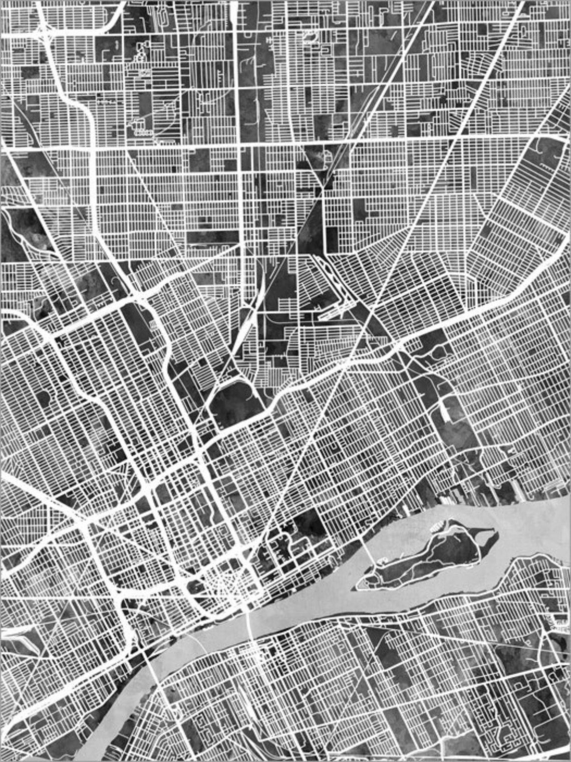 Detroit Map Detroit Michigan Watercolor Map Painting Art | Etsy