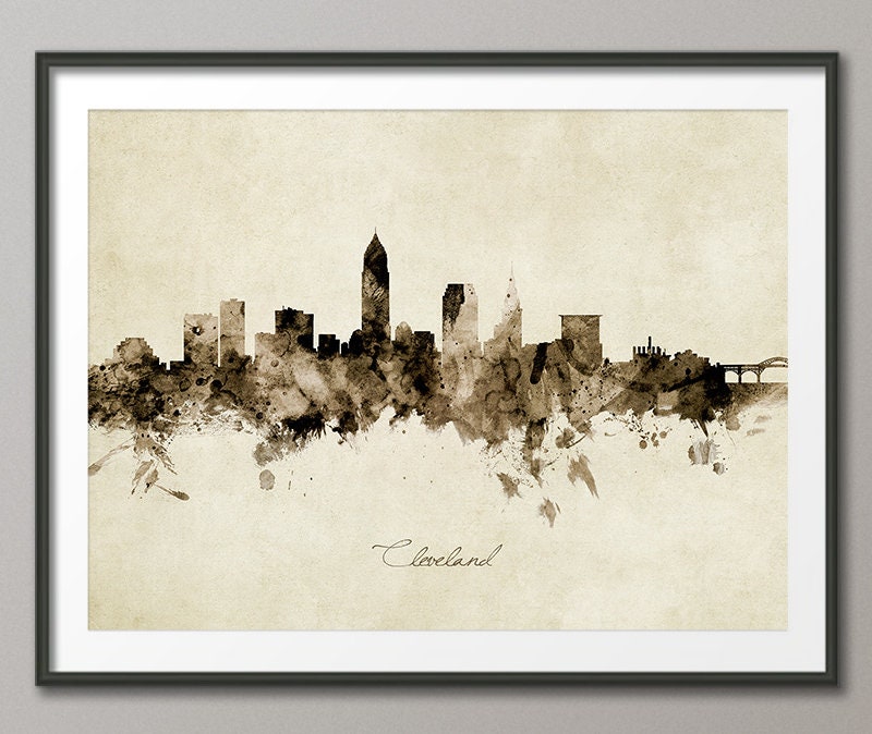 Cleveland Skyline Ohio Cityscape Art Print Poster Vintage | Etsy