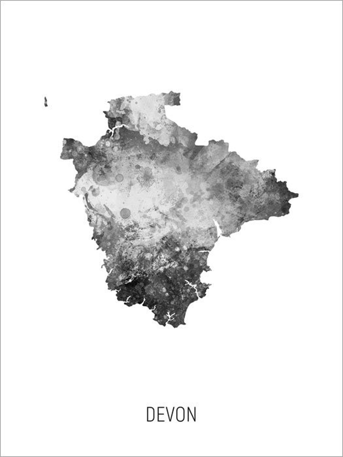 Devon Map Watercolour Art Print Poster Colour Black White - Etsy