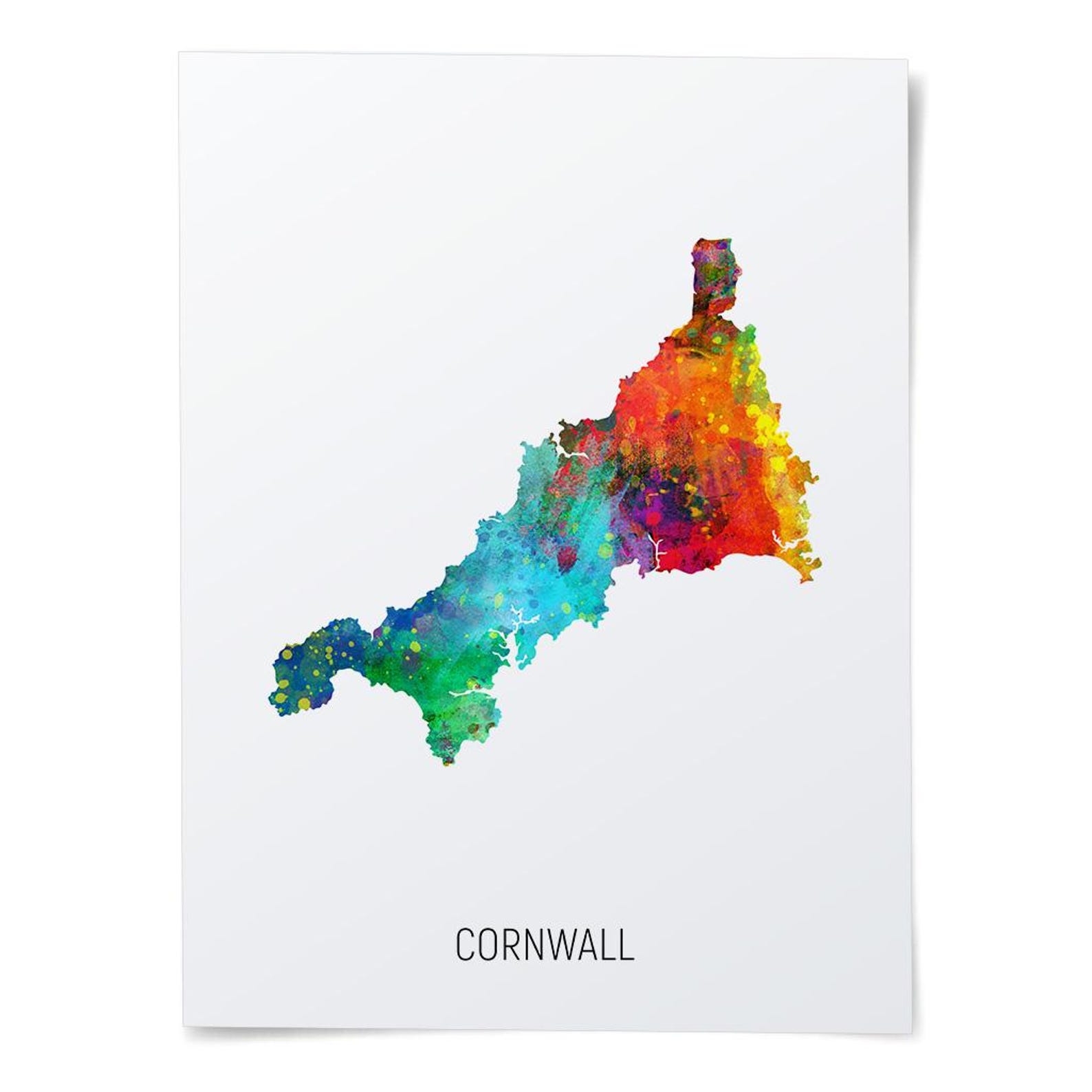 Cornwall Map, Watercolour Painting Art Print Poster, Portrait - MX ...
