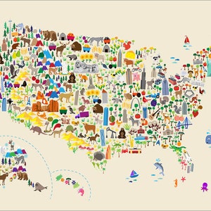 Animal Map of the United States Map for Children and Kids - Etsy