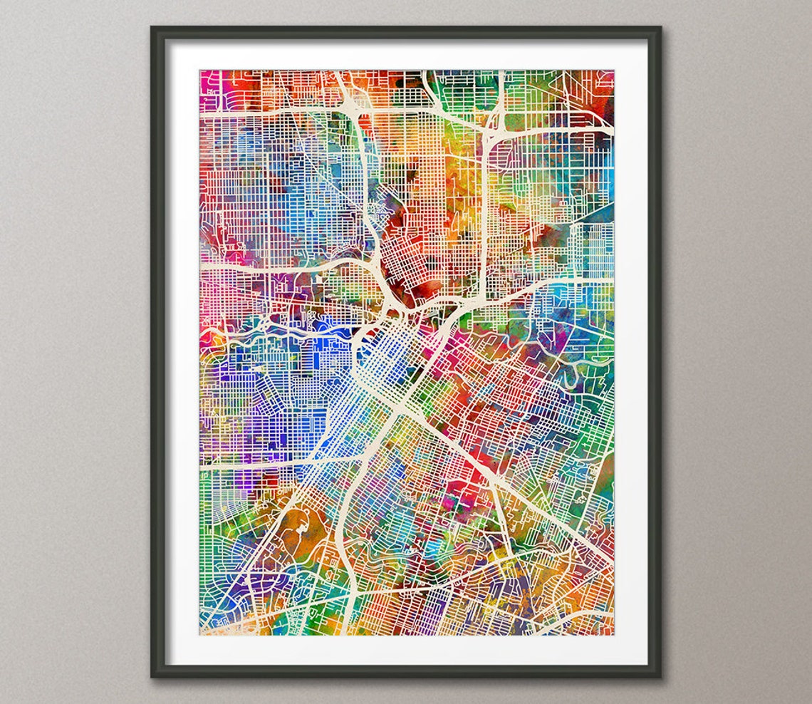 Houston Map Houston Texas City Street Map Art Print 2046 | Etsy