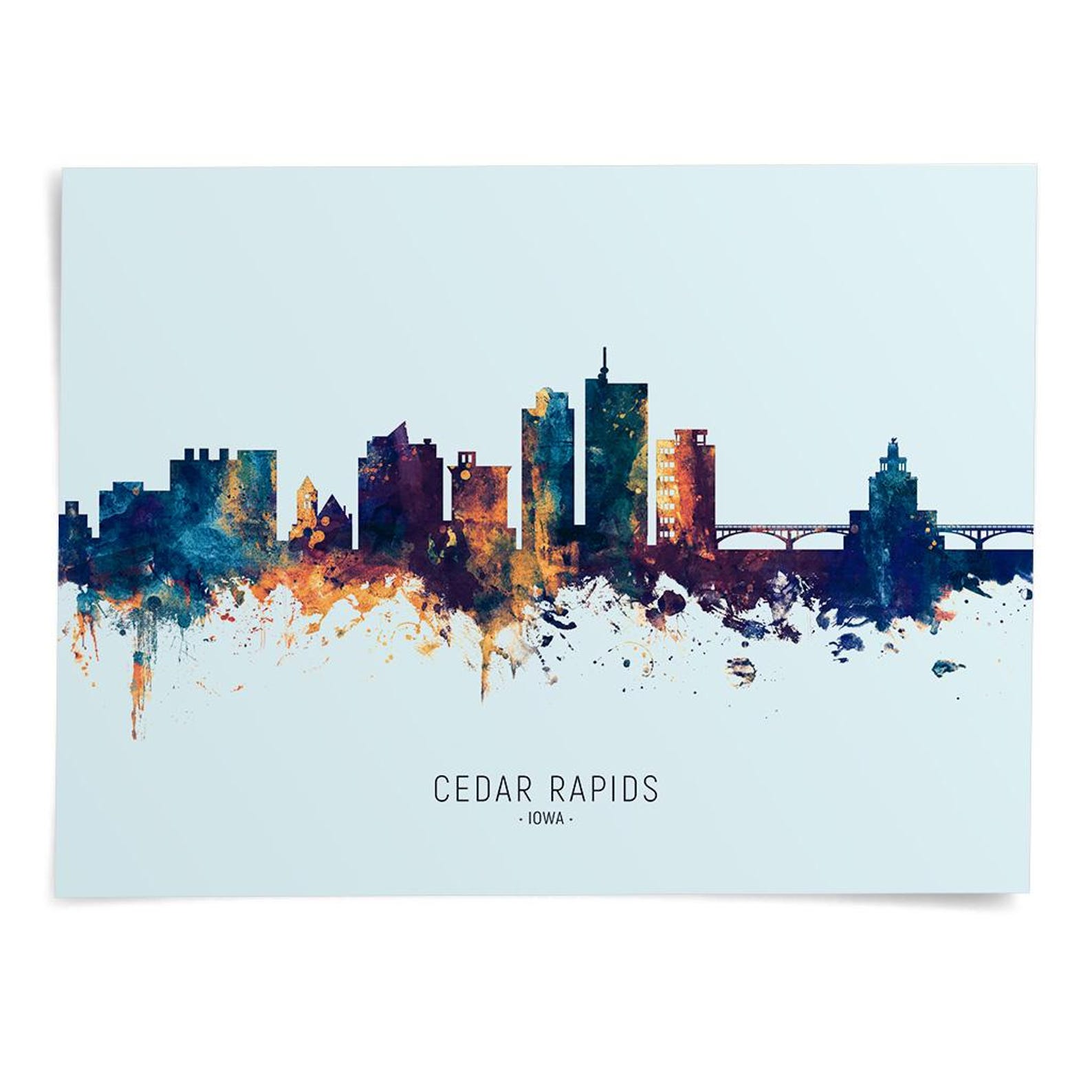 Cedar Rapids Skyline Iowa, Cityscape Painting Art Print Poster CX (6698 ...