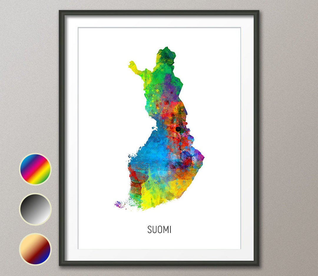 Suomi Map Watercolour Art Print Poster Colour Black White - Etsy