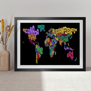 Typographic Text Map of the World Map, Art Print (606) - Etsy UK