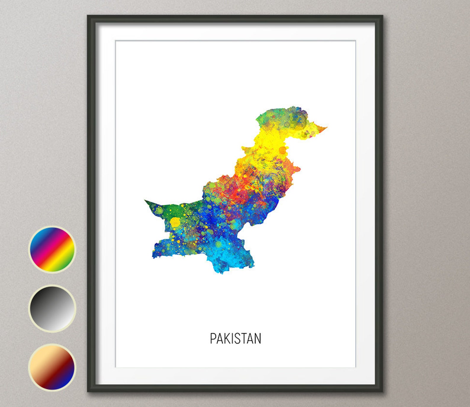 Pakistan Map Watercolour Art Print Poster Colour Black | Etsy