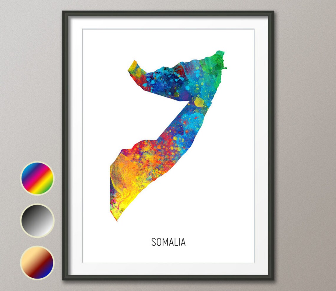 Somalia Map Watercolour Art Print Poster Colour Black - Etsy