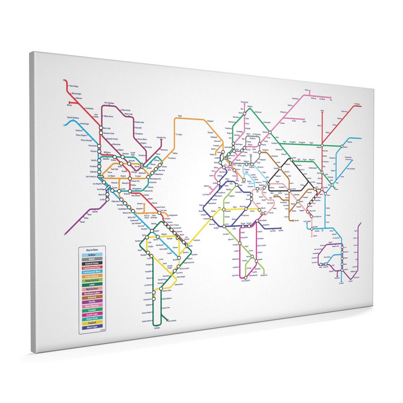 World Map as a Tube Metro System, Canvas Art Print (596) - Etsy Canada