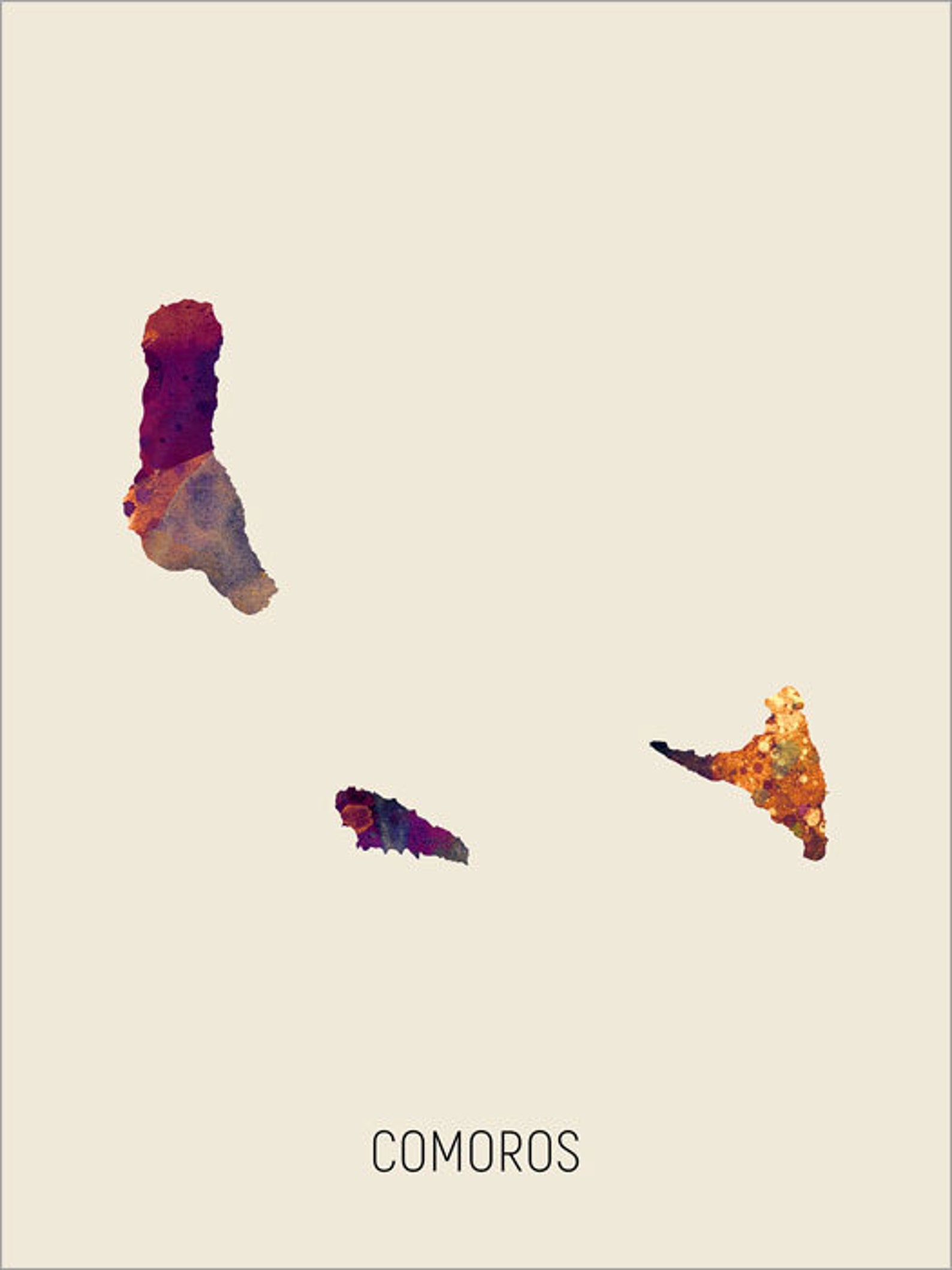 Comoros Map Watercolour Art Print Poster Colour Black - Etsy