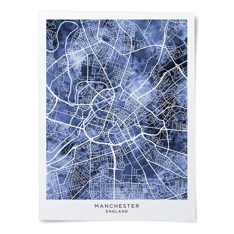 Manchester Map, England City Map, Watercolour Art Print Poster (31275 ...