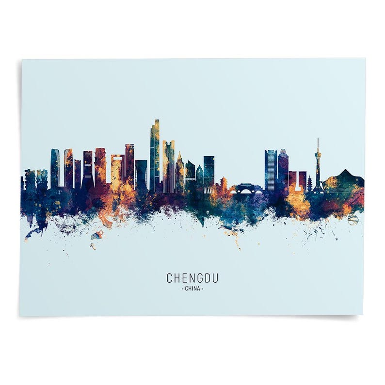 Chengdu Skyline China, Cityscape Painting Art Print Poster CX (35319 ...