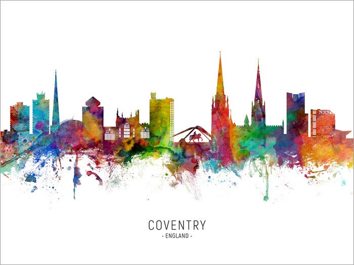 Coventry Skyline England Cityscape Painting Art Print Poster | Etsy