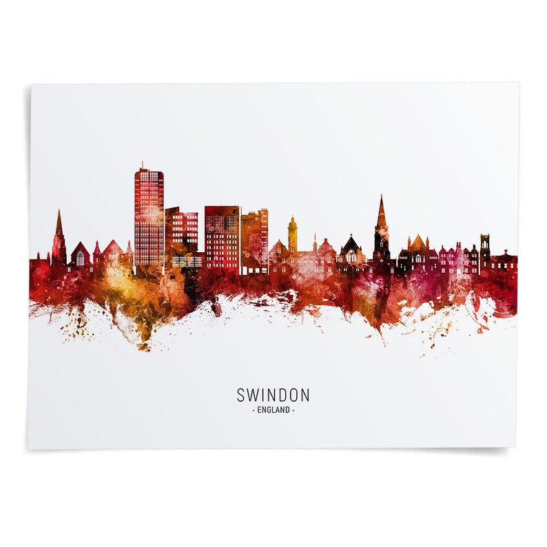 Swindon Skyline England, Cityscape Painting Art Print Poster CX (24105 ...