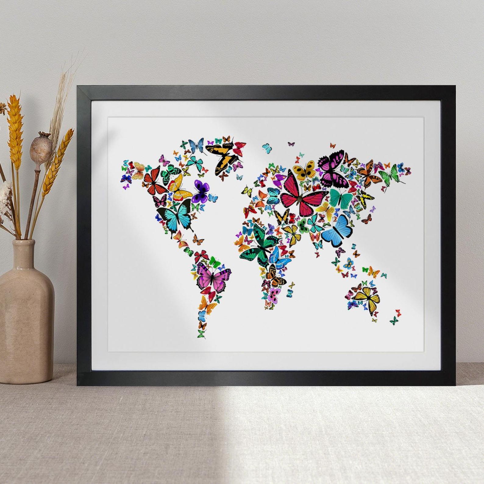 Butterflies Map of the World Map, Art Print Poster (448) - Etsy