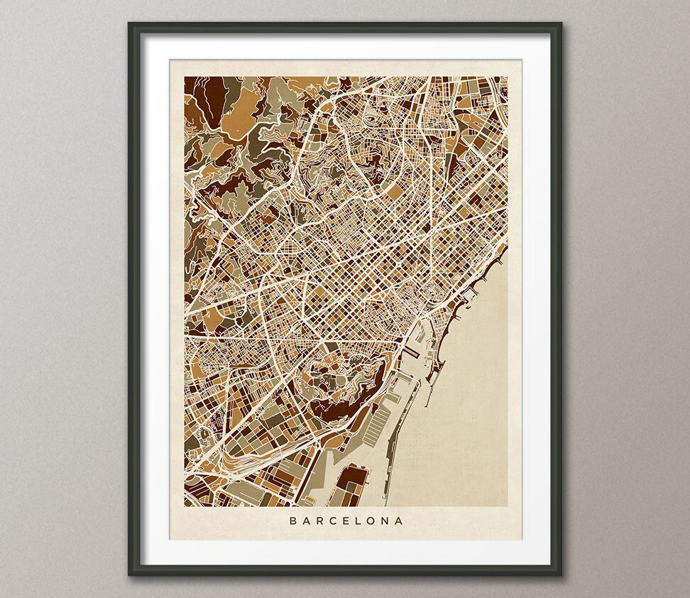 Barcelona Map, Spain City Map, Art Print (6465) - Etsy