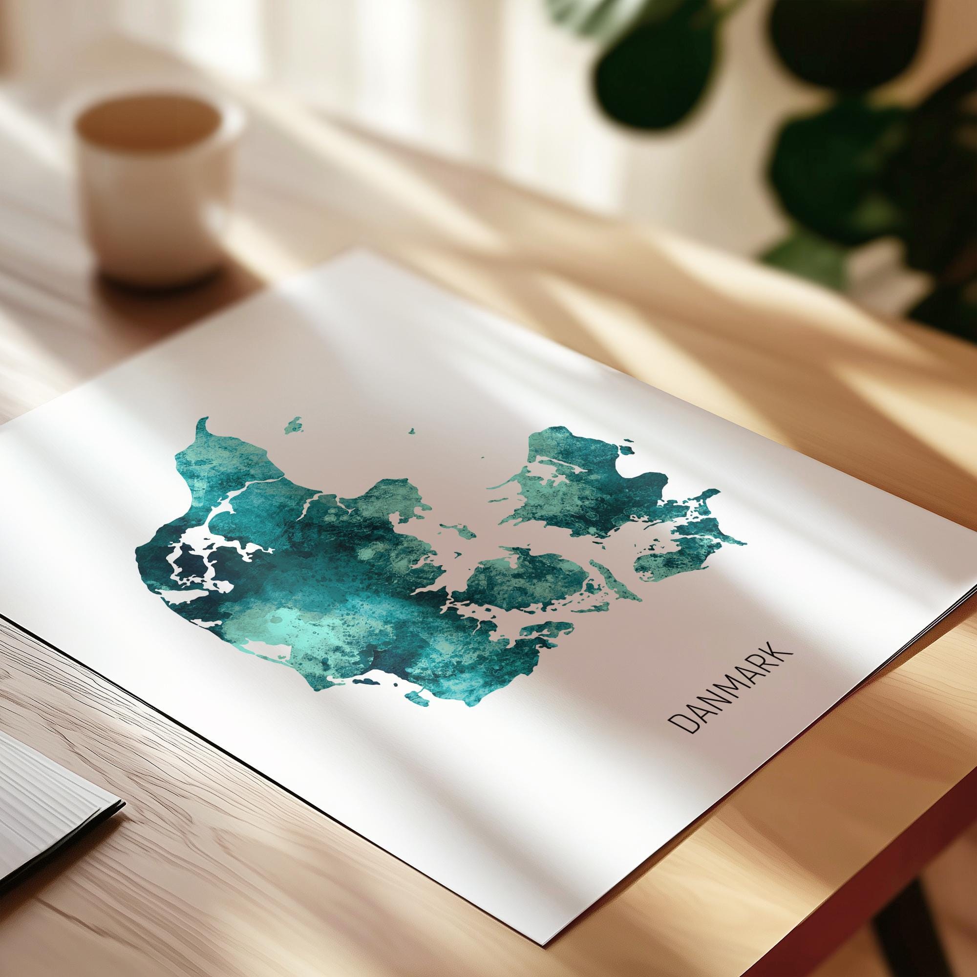Danmark Map, Watercolour Painting Art Print Poster, Portrait - MX ...