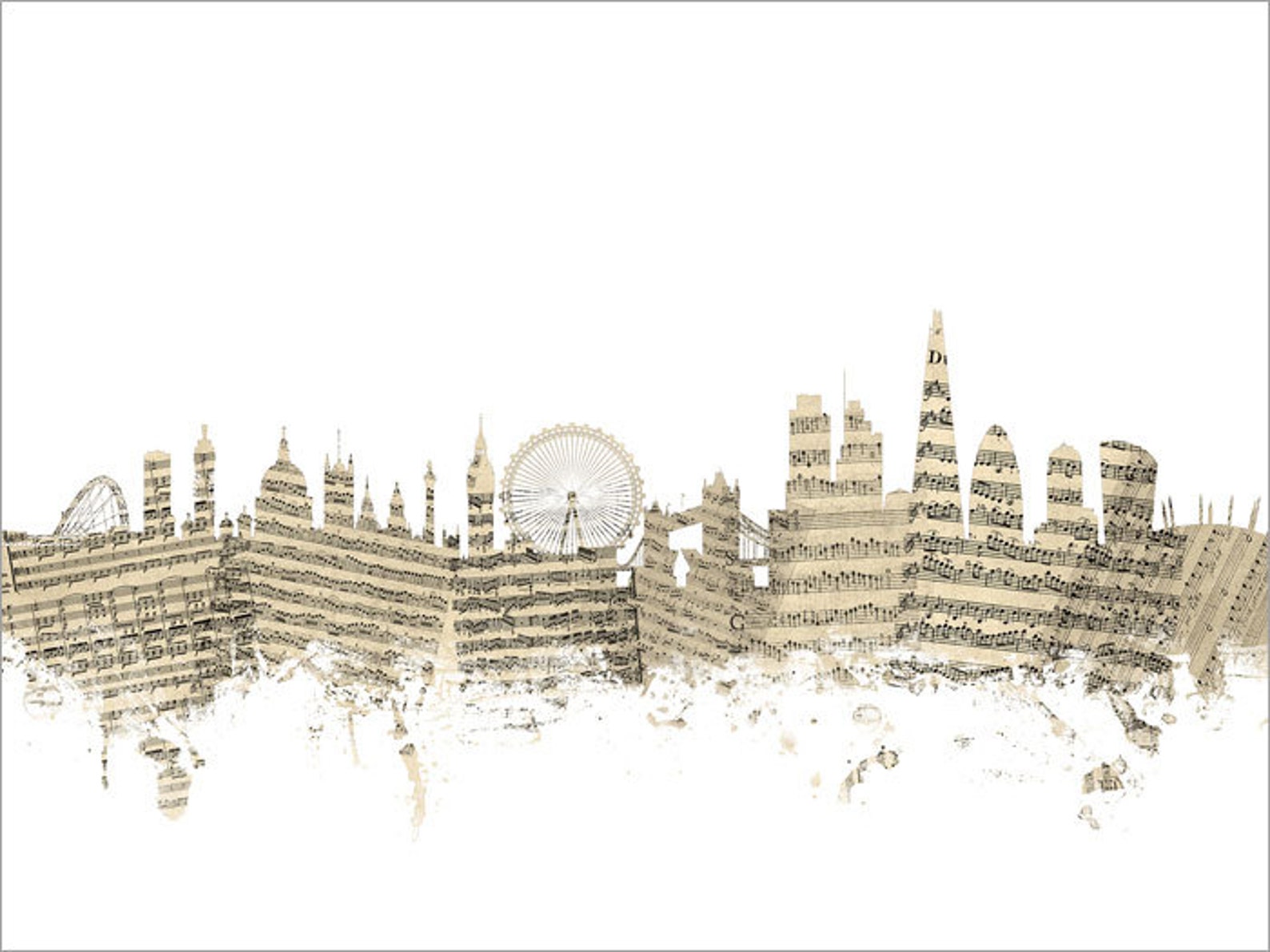 London Skyline, Sheet Music London Cityscape, Art Print (1374) - Etsy