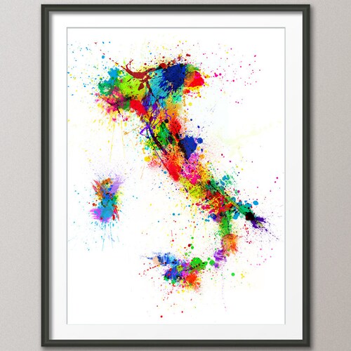 Paint Splashes Map of Italy Map Art Print 121 - Etsy