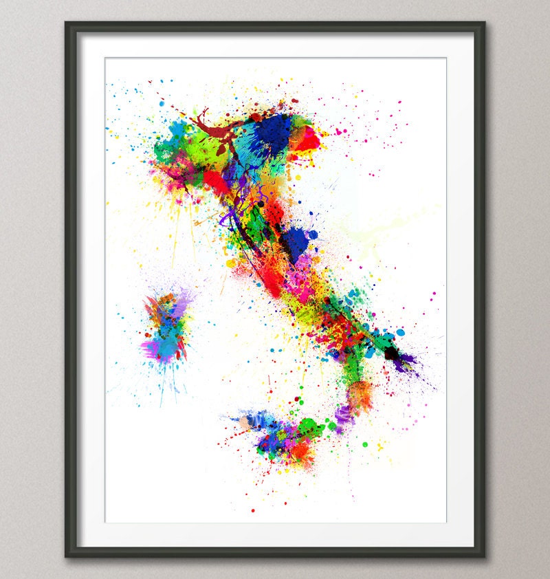 Paint Splashes Map of Italy Map, Art Print (121) - Etsy UK