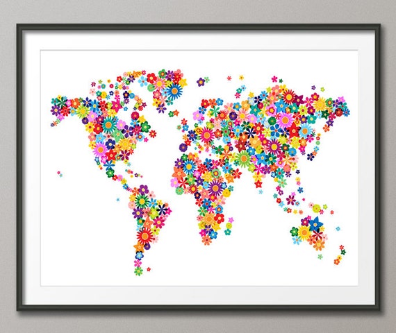 Flowers Map of the World Map Art Print 179 - Etsy