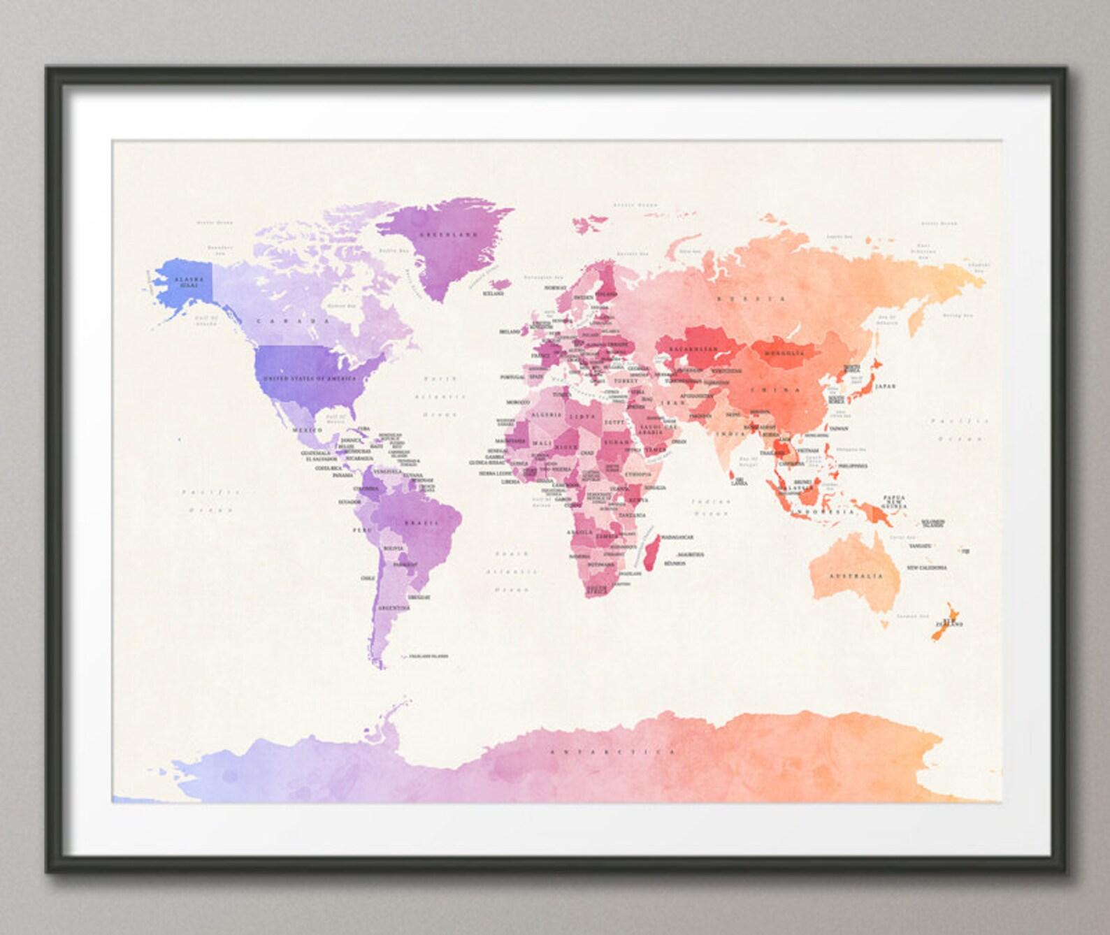 Political Map of the World Map Art Print 18x24up to 24x36 | Etsy
