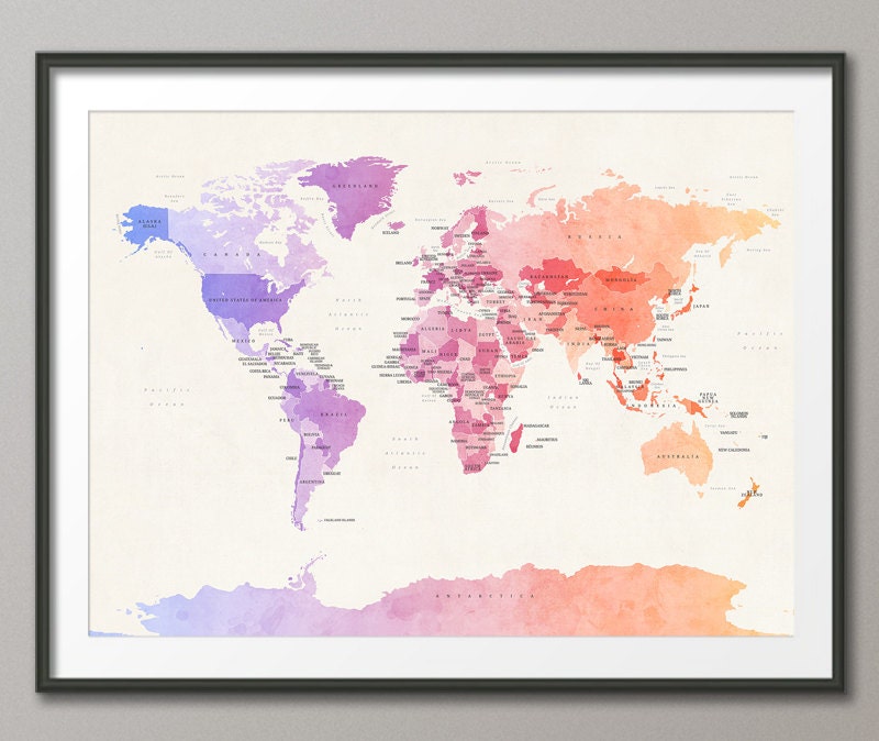 Political Map of the World Map Art Print 18x24up to 24x36 | Etsy