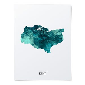 Kent Map, Watercolour Painting Art Print Poster, Portrait - MX (19847 ...