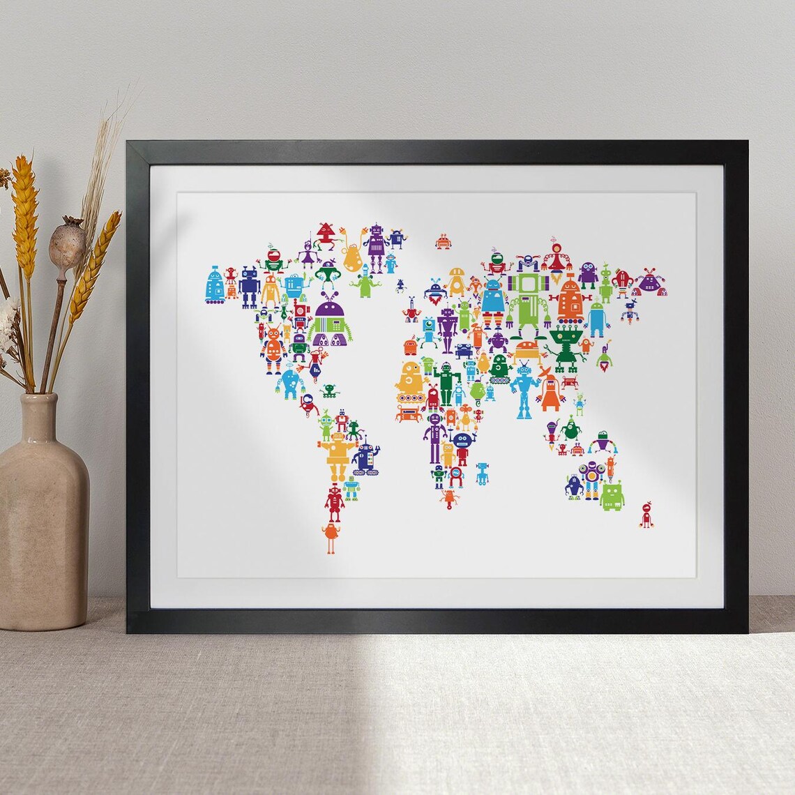 Robots Map of the World Map for Children and Kids, Art Print Poster ...