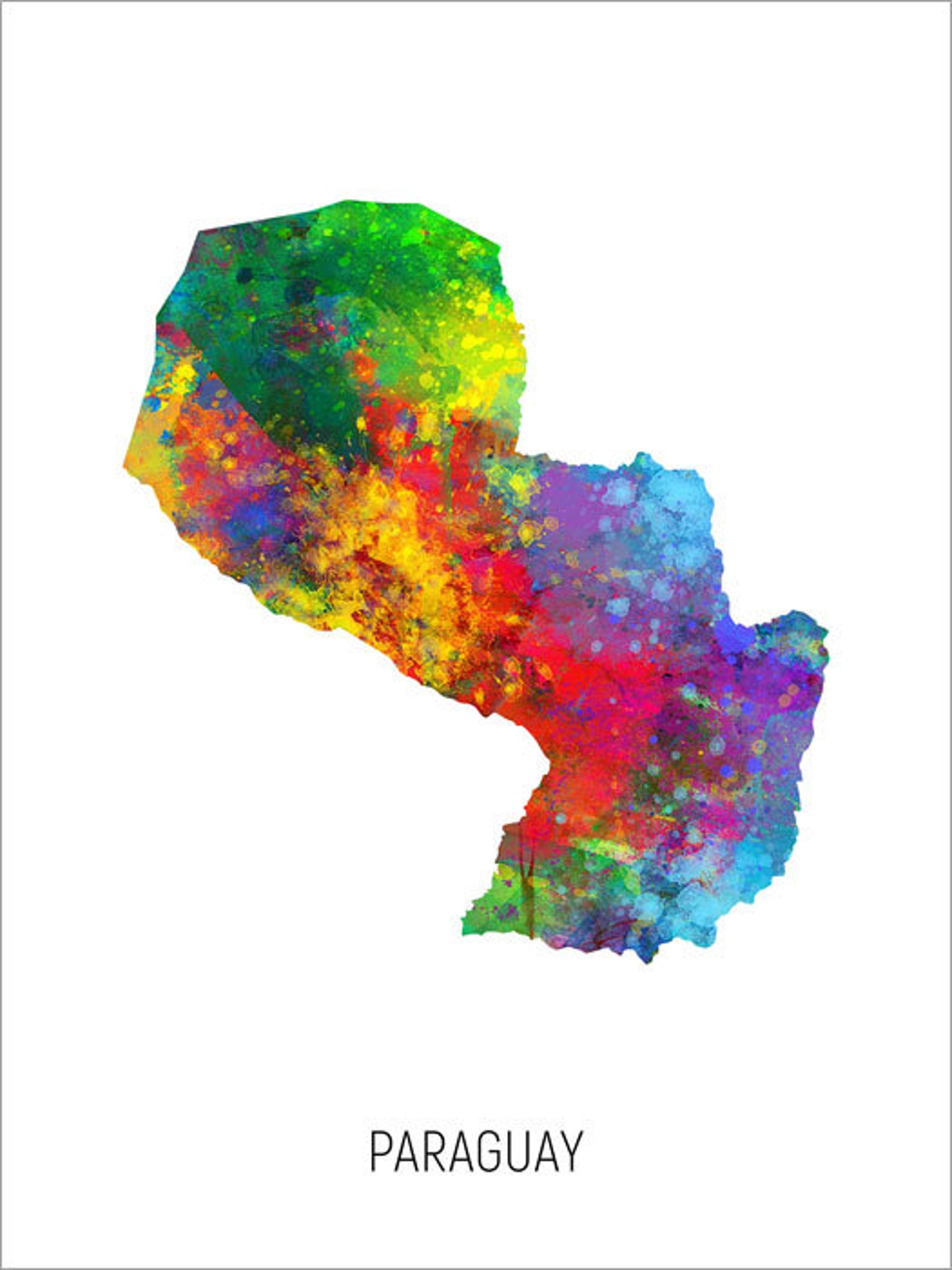 Paraguay Map Watercolour Art Print Poster Colour Black | Etsy