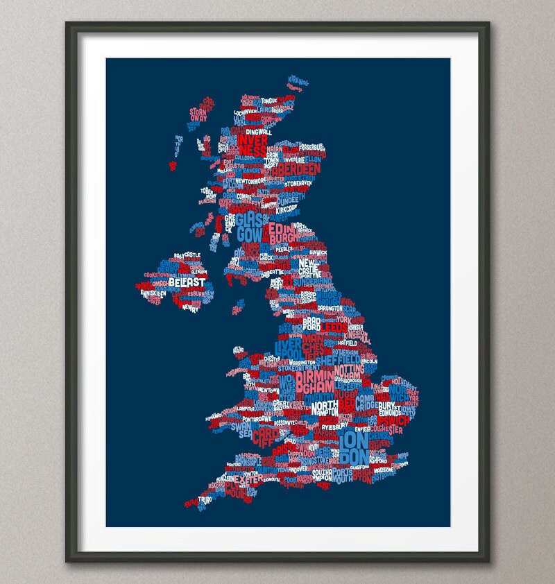 Great Britain UK City Text Map Art Print 234 | Etsy
