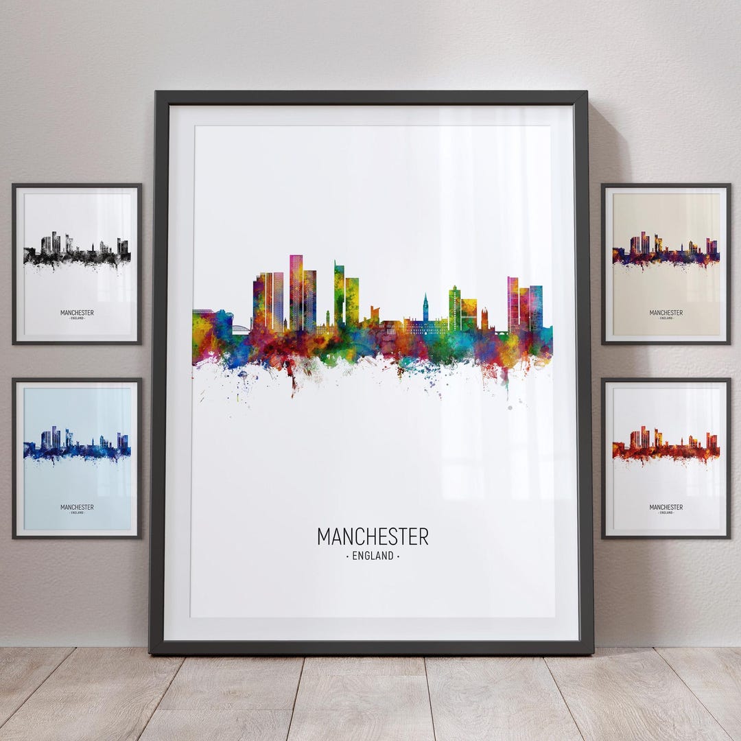 Manchester Skyline, Manchester England Cityscape Art Print Poster ...