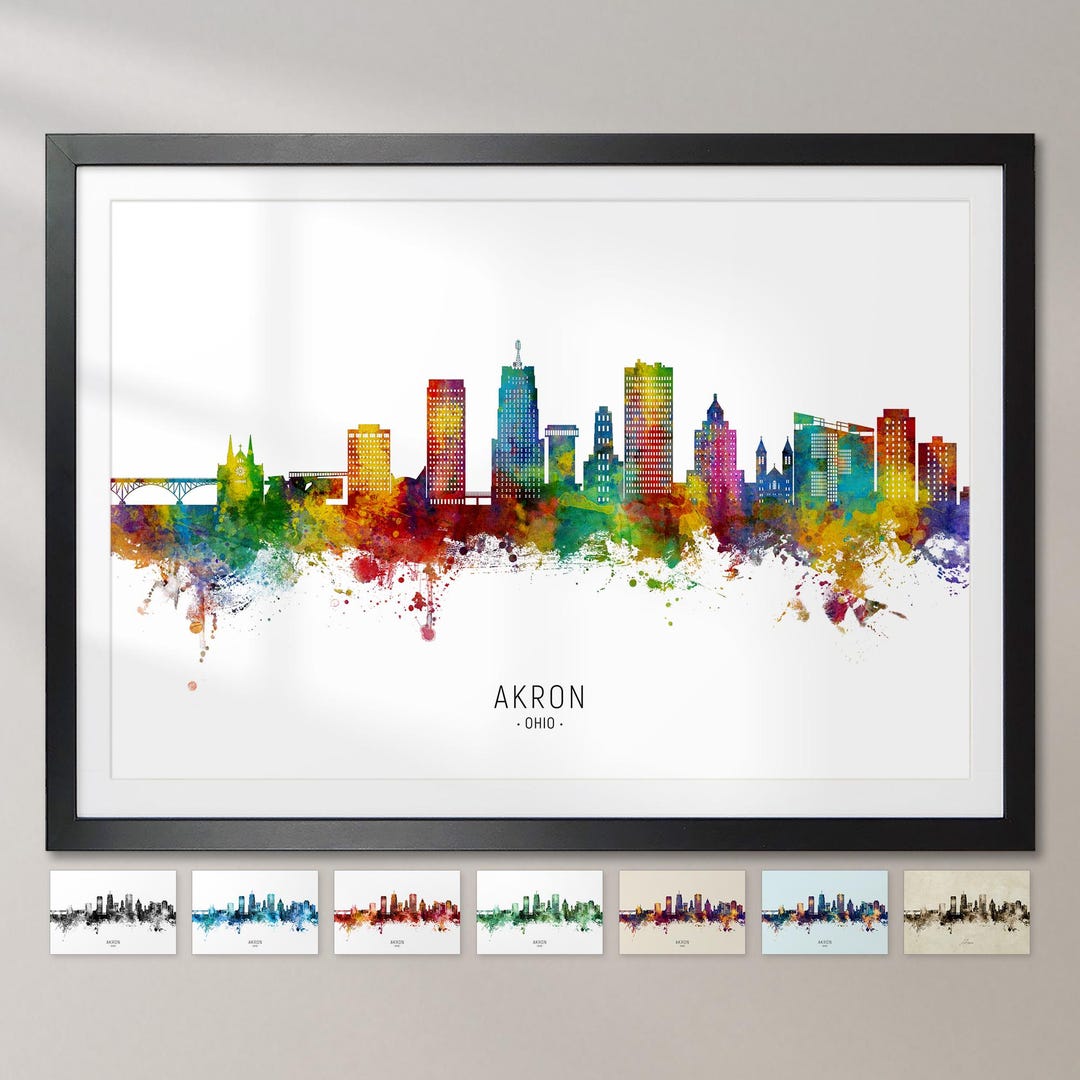 Akron Skyline Ohio, Cityscape Painting Art Print Poster CX (24614) - Etsy
