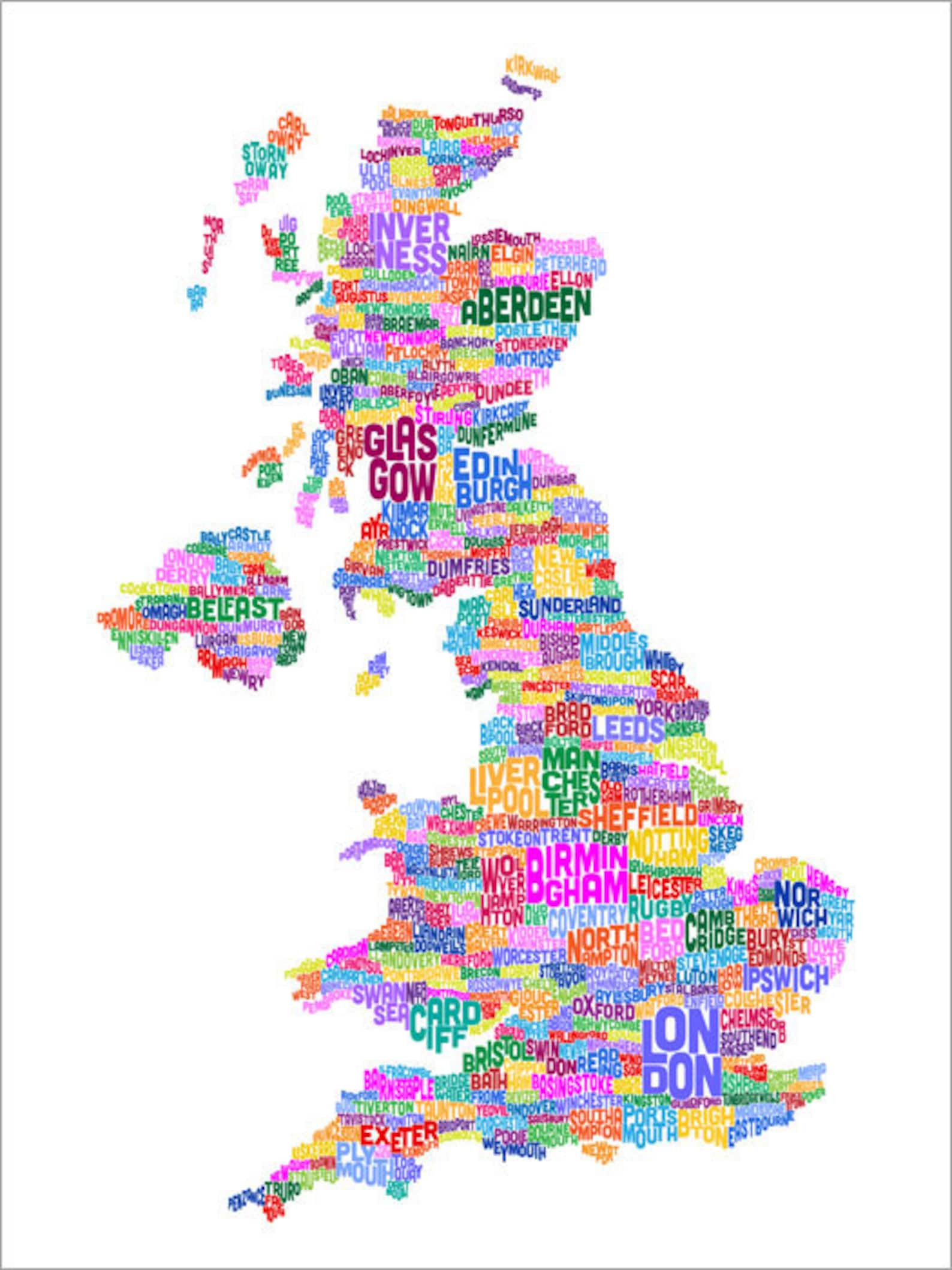 Great Britain UK City Text Map Art Print 232 - Etsy