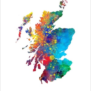 Scotland Map, Watercolour Art Print Poster, Colour, Black White, Beige ...