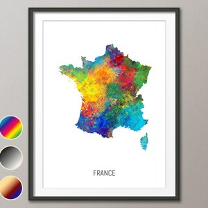 France Map, Watercolour Art Print Poster, Colour, Black White, Beige ...