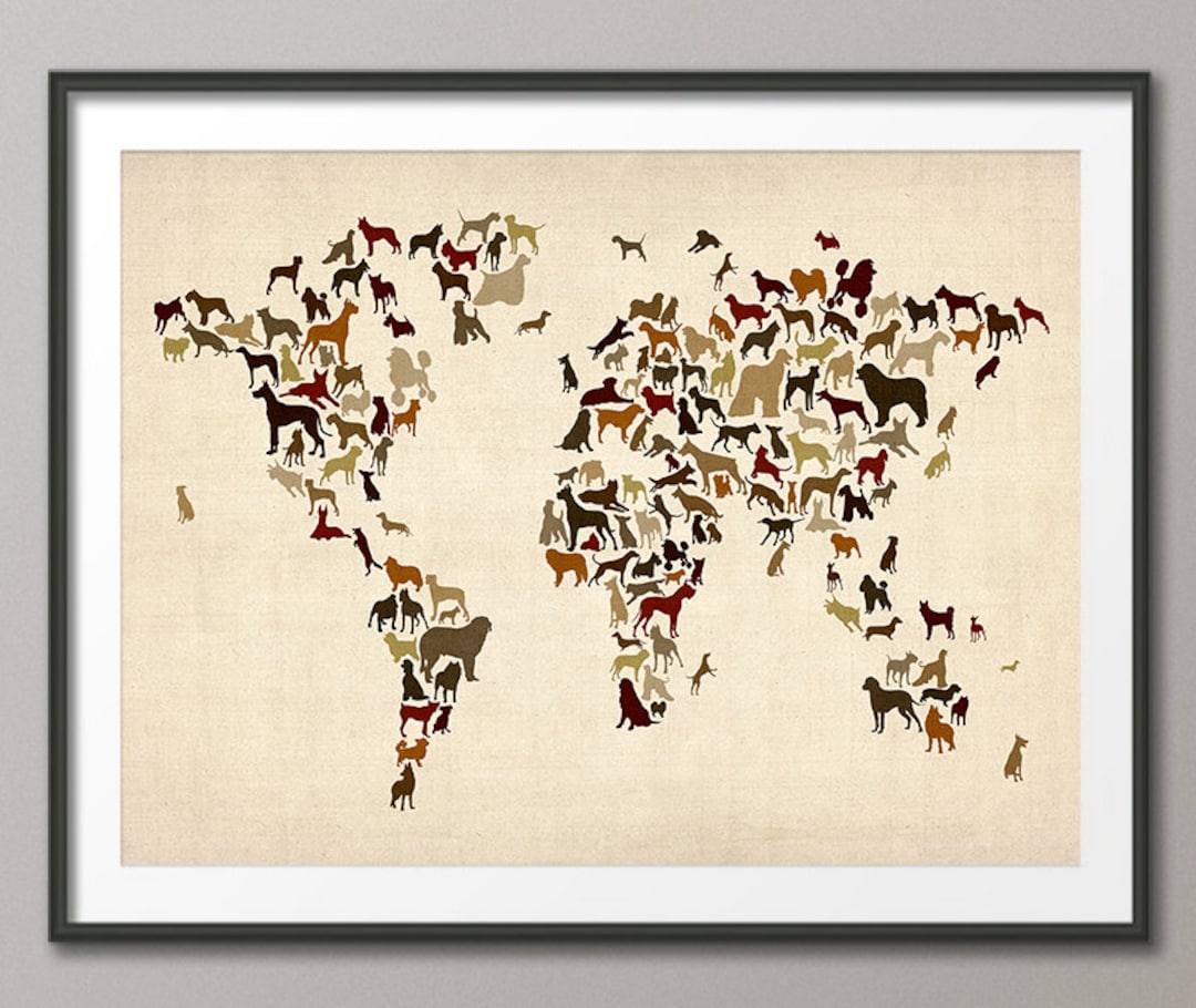 Dogs Map of the World Map Art Print 1140 - Etsy