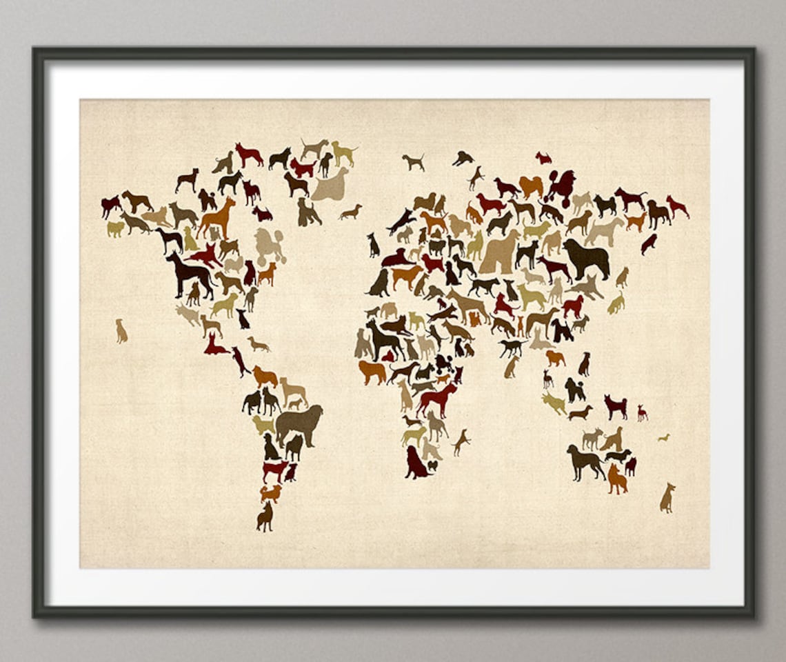 Dogs Map of the World Map Art Print 1140 - Etsy