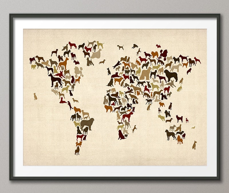 Dogs Map of the World Map Art Print 1140 - Etsy